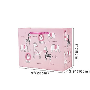 Lyforpyton Medium Gift Bags with Tissue Paper 9" Pink Zoo Gift Bags for Kids Girls Birthday Party, New Parents, Baby Shower