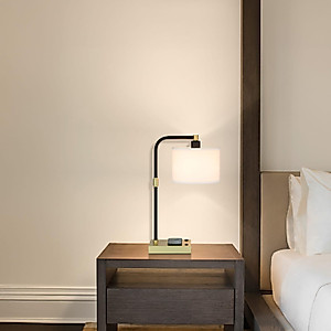 XiNBEi Lighting Desk Lamps for Home Office Modern Black and Brass Table Lamp with Switch Bedside Table Lamp with Charger for Bedroom or Nightstand