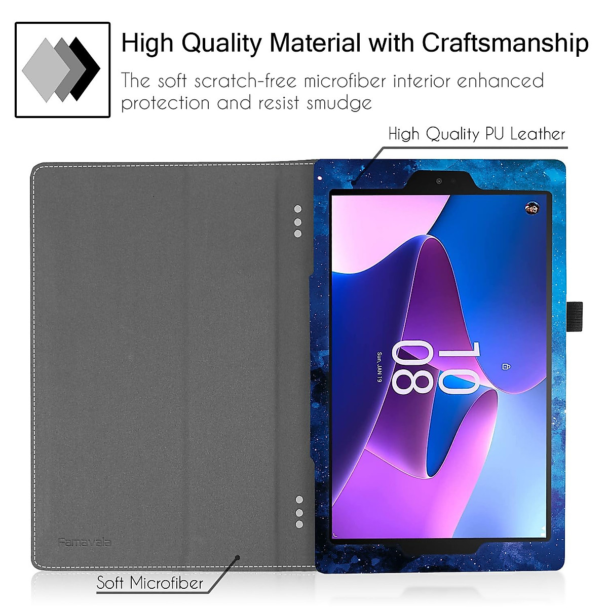 Famavala Folio Case Cover for 10.1" Fire HD 10 Tablet (Previous 9th / 7th / 5th Generation, 2019/2017 /2015 Release) (BlueSky)