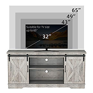 IDEALHOUSE Farmhouse TV Stand for 65 inch TV, Farmhouse Entertainment Center, Sliding Barn Door TV Stand, 58 inch TV Console Table, Home Living Room Wood TV Stand with Movable Shelf, Grey