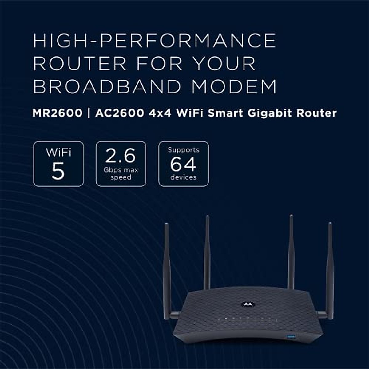 Motorola AC2600 4x4 WiFi Smart Gigabit Router with Extended Range, Model MR2600