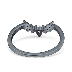 Blue Apple Co. Black Tone, Simulated Cubic Zirconia Size-8 Curved Art Deco Eternity Stackable Wedding Band Engagement Bridal Ring Round CZ 925 Sterling Silver