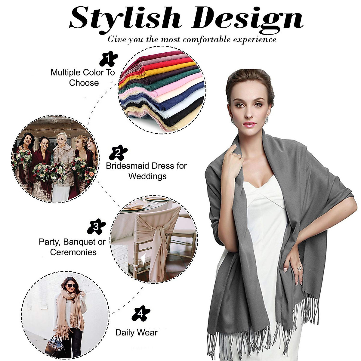 PASKMLNA Large Cashmere Wool Pashmina Shawl Wrap Scarf (Mustard Yellow #2-16)