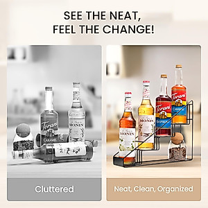 mustry Coffee Syrup Rack for Coffee Bar Accessories, Coffee Syrup Holder Fits with Torani and Monin Syrup, Coffee Bar Organizer Holds 4 Bottles, 2 Pack