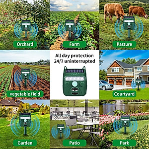 2 Pcs Solar Ultrasonic Animal Repellent 2024 Deer Repellent Devices with Flash Light Motion Sensor Alarm for Cat Squirrel Dog Raccoon Skunk Deer Rabbit, Safe Cat Deterrent Outdoor for Lawn Yard