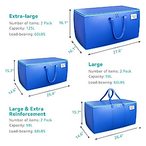 4-Pack Packing Bags for Moving with Handles - Extra Large Storage Bags Heavy Duty, Moving Boxes & Bins Alternative, Blue College Moving Totes for Clothes
