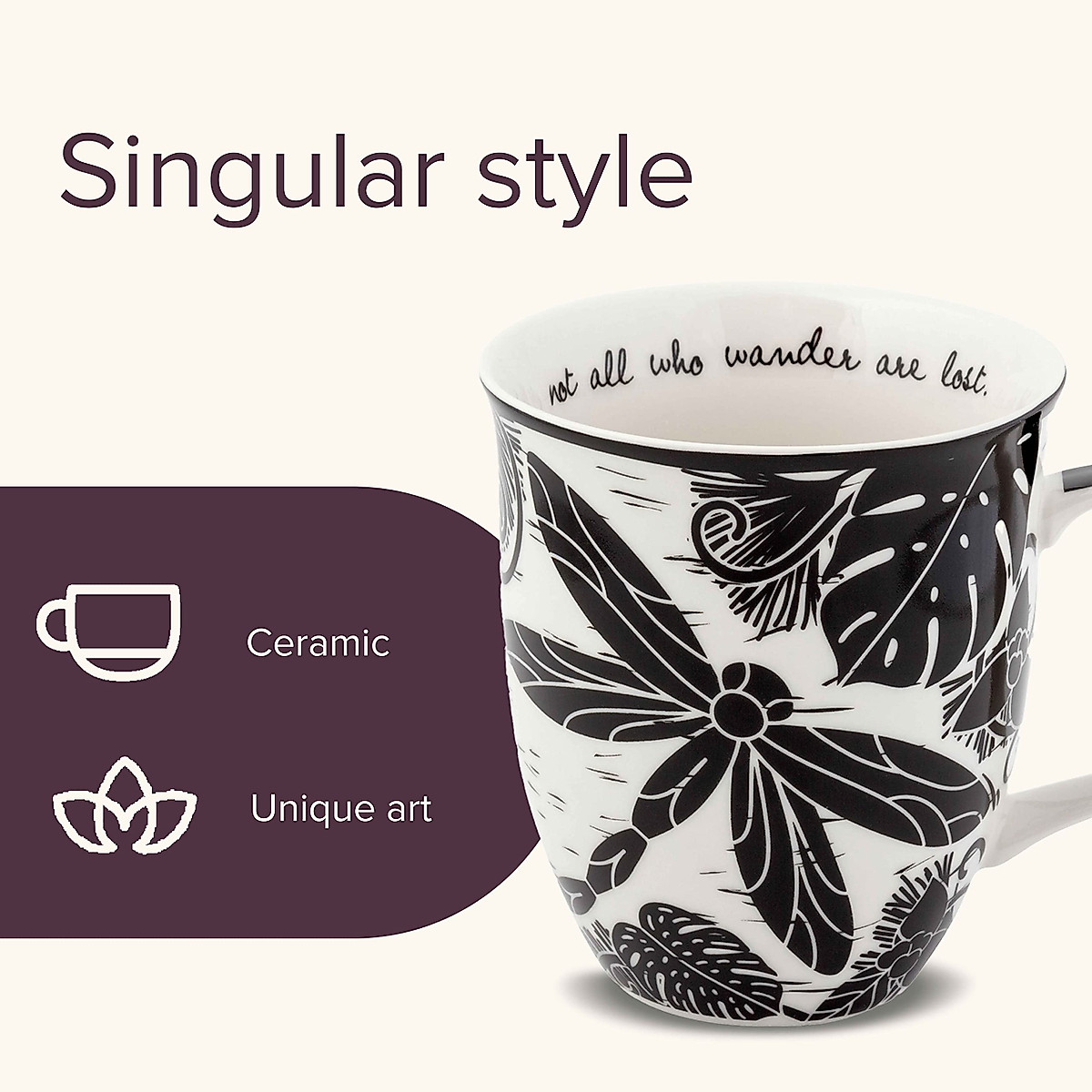 Karma Gifts 16 oz Black and White Boho Mug Butterfly - Cute Coffee and Tea Mug - Ceramic Coffee Mugs for Women and Men & Gifts 16 oz Black and White Boho Mug Dragonfly - Cute Coffee and Tea Mug