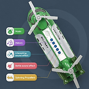 CUTE STONE 2-in-1 Amy Helicopter Toys, Boys Military Toy Friction Powered Helicopter w/Electric Rubber Propeller, Realistic Light & Music, Mini Vehicles, Traffic Road Signs, Vehicle Toy Set for Kids