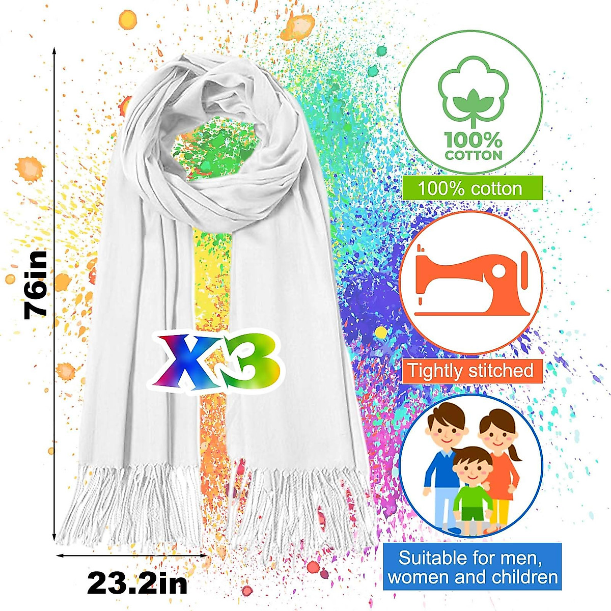 Vodolo White Thing for Tie Dye,3 PCS Tie Dye Kits for Adults Kids Women Large Groups,Cotton Things Items To Tie Dye Party Supplies