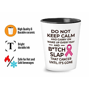 Flairy Land Cancer Shot Glass 1.5oz - Btch Slap That Cancer - Sympathy Gift For Breast Cancer Strong Woman Support Chemotherapy