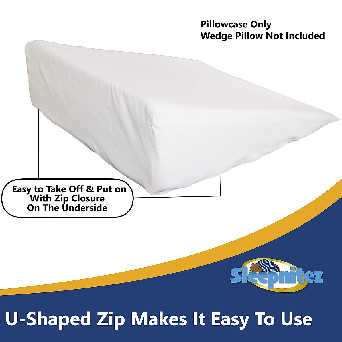 Sleepnitez Bed Wedge Pillow Case Cover, White Loose Fitting 100% Egyptian Cotton Wedge Pillowcase for Our 8" Wedge Pillow. Zip Closure for Easy Removal.