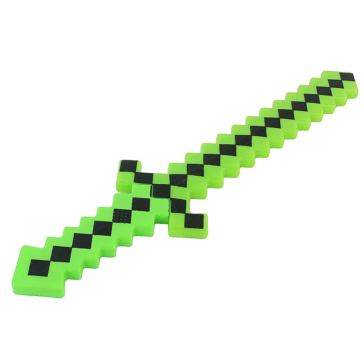 Hunson Pack of 2 Color Led Flashing & Sound Light Up Classic Diamond Pixel 8 Bit Toy Swords, Green, 24 Inches