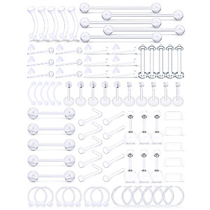 Cisyozi 16G Clear Plastic Nose Rings Stud Piercing jewelry Retainer Work Sport Surgery Silicone Lip Septum Eyebrow Belly Nipple Tongue Ring Cartilage Tragus Earrings Hoop Industrial Piercing Jewelry