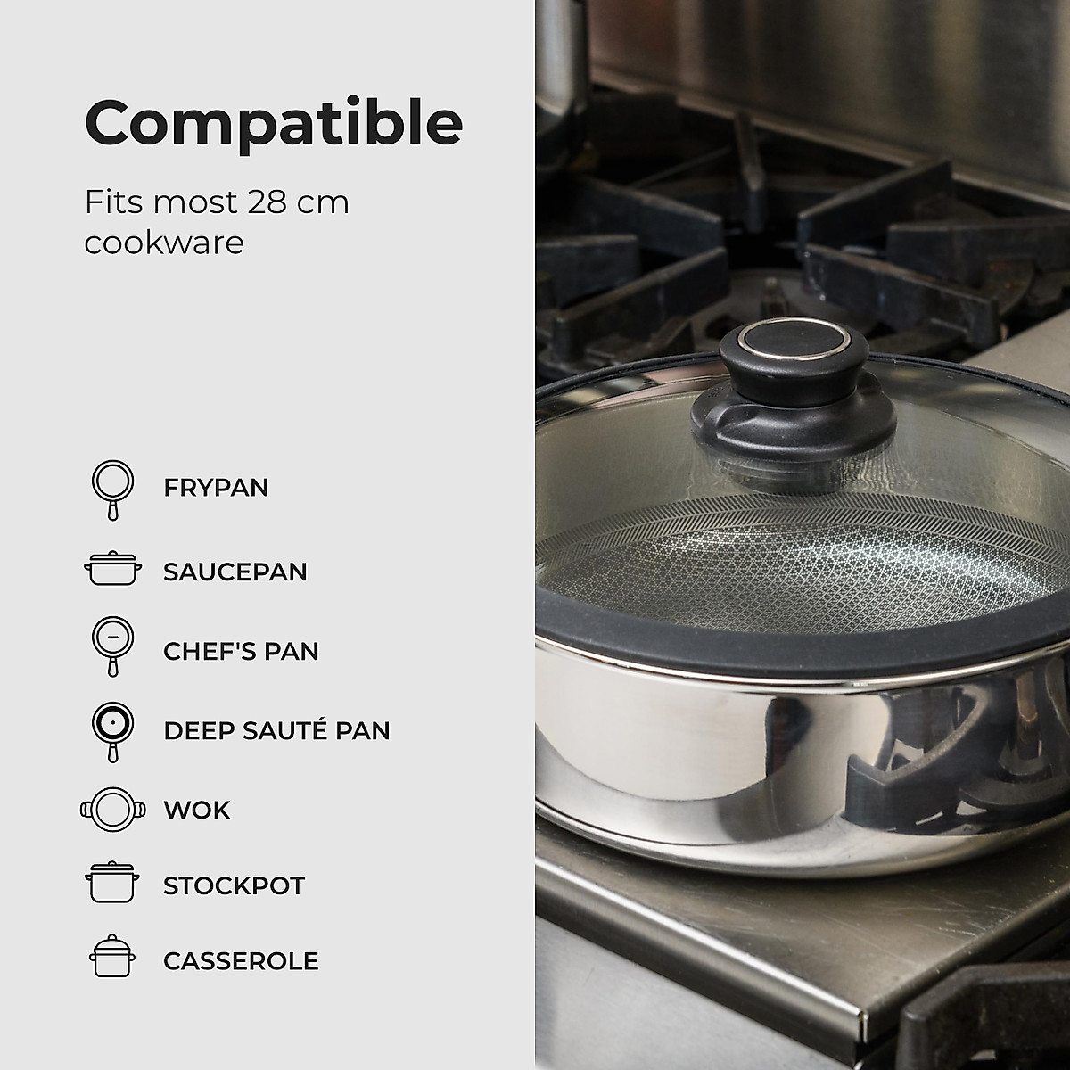 Frieling Black Cube Quick Release Cookware Tempered Glass Lid - 11-Inch Diameter - Pot Lid - Skillet Lid - Pan Lid