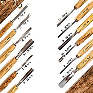 Schaaf Wood Carving Tools Set of 12 Chisels with Canvas Case | Wood Chisels for Woodworking | Wood Working Tools and Accessories | Wood Carving Chisels | Razor Sharp CR-V 60 Steel Blades | Wood Chise