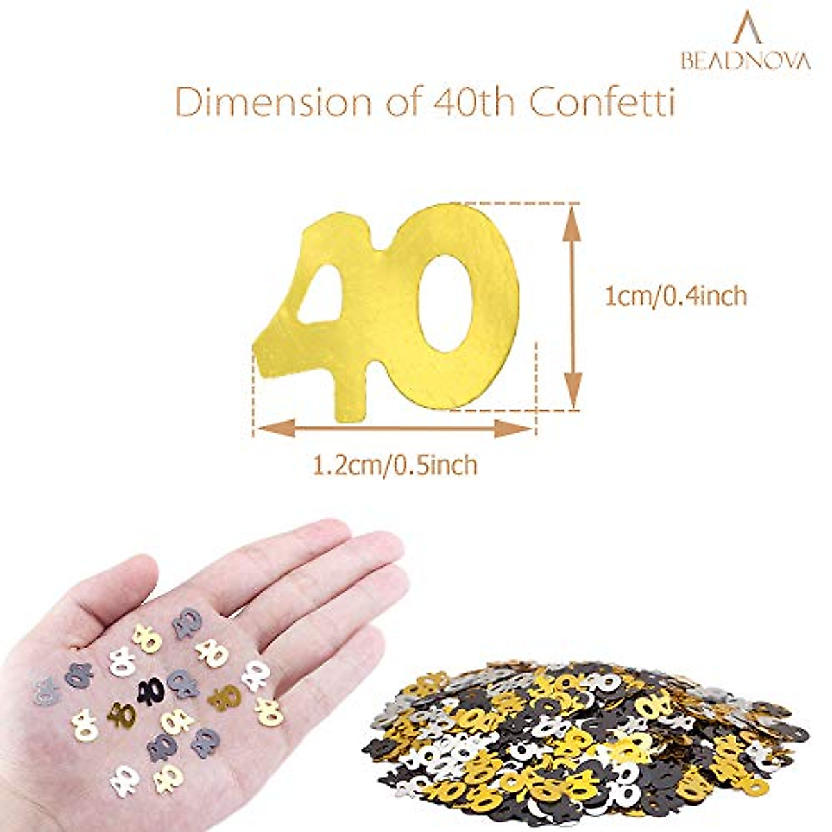 BEADNOVA 40th Birthday Confetti Forty Years Old Confetti 40 Anniversary Number Confetti for Birthday Party Decor Wedding Table Decoration (1oz, Gold Silver Black Mix)