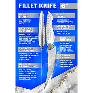 Dalstrong Fillet Knife - 6 inch - Frost Fire Series - High Chromium 10Cr15CoMoV Steel - Frosted Sandblast Finish - White Honeycomb Handle - Meat Boning Knife - Leather Sheath - NSF Certified