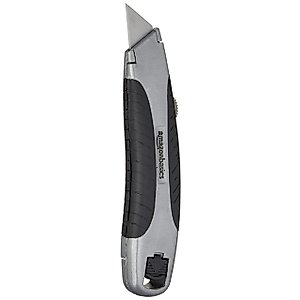 Amazon Basics Soft Grip Retractable Utility Knife with 3 Blades, Black/Silver
