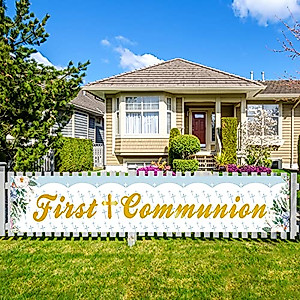 Labakita Large First Communion Banner, Baptism Decorations for Boys or Girls, Baptism / Christening / Baby Shower Party Decorations