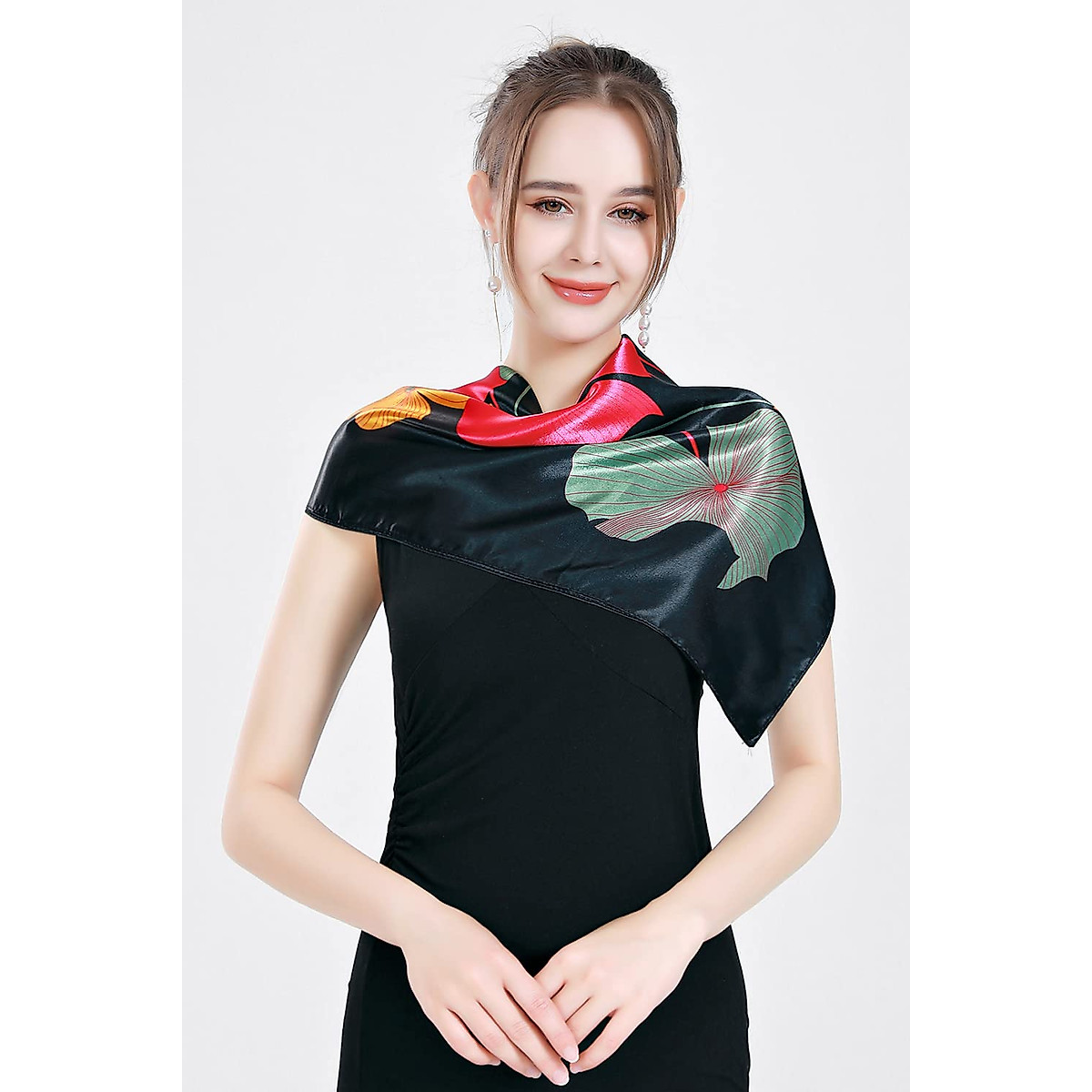 QBSM 35'' Satin Large Square Head Scarf Silk Feeling Neck Scarves Hair Sleeping Wrap Lightweight Headscarf for Women