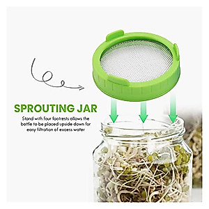 KRAZI 4 Pack Sprouting Lids, Plastic Sprout Lids with Stainless Steel Screen for Wide Mouth Mason Jars, Sprouter Sprout Maker