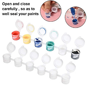 Outus 24 Strips 144 Pots Empty Paint Pots Strips Mini Acrylic Paint Storage Container with Lid Painting Arts Crafts Supplies for Classrooms Schools Paintings Art Festivals(3 ml/ 0.1 oz)
