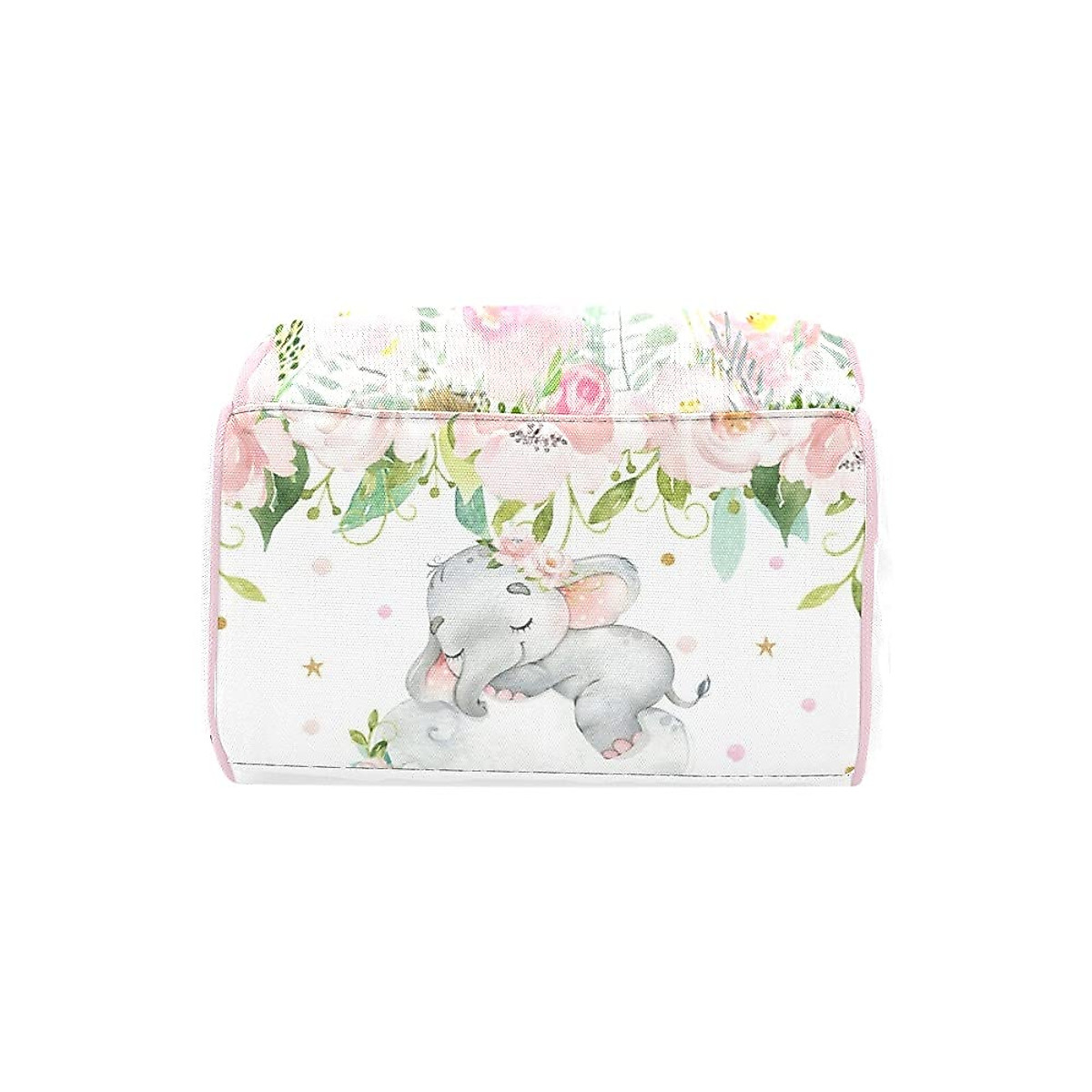 SunFancy Personalized Pink Elephant Flower Diaper Backpack with Name Text Large Capacity Custom Multi-Function Bag Unisex Travel for Mom Dad Boy Girl, 10.83 inch L * 6.69 inch W * 15 inch H