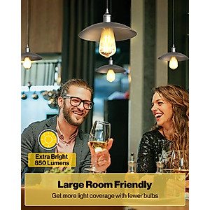 Sunco 6 Pack Dusk to Dawn Indoor Residential Vintage LED Edison Bulbs 75W Equivalent 7W, 850 Lumens Non-Dimmable ST58 Filament, 3000K Warm White, E26 Medium Base 120V Clear Glass Light Bulbs