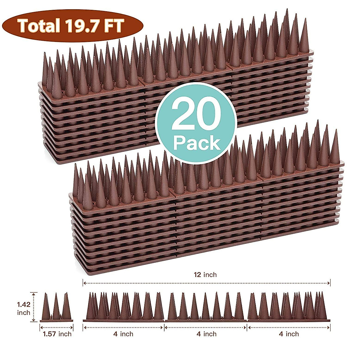 Bird Spikes, Bird Deterrent Spikes for Squirrel Raccoon Pigeon Animal Defender Spikes Anti Bird Spikes to Keep Birds Away (20 Pack)