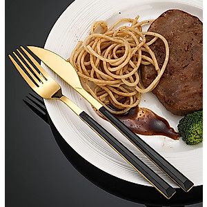 40-Piece Silverware Set with Steak Knives for 8, Food-Grade Stainless Steel Utensils Set Modern Spoons Forks Knives,Tableware Cutlery Set For Home Restaurant Hotel, Mirror Finish Black Handle