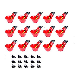 LIUSM 15 Pcs Chicken Water Bowls with Nuts, Plastic Poultry Waterer Feeder Breeding Equipment for Chicken Bird Quail Drinker