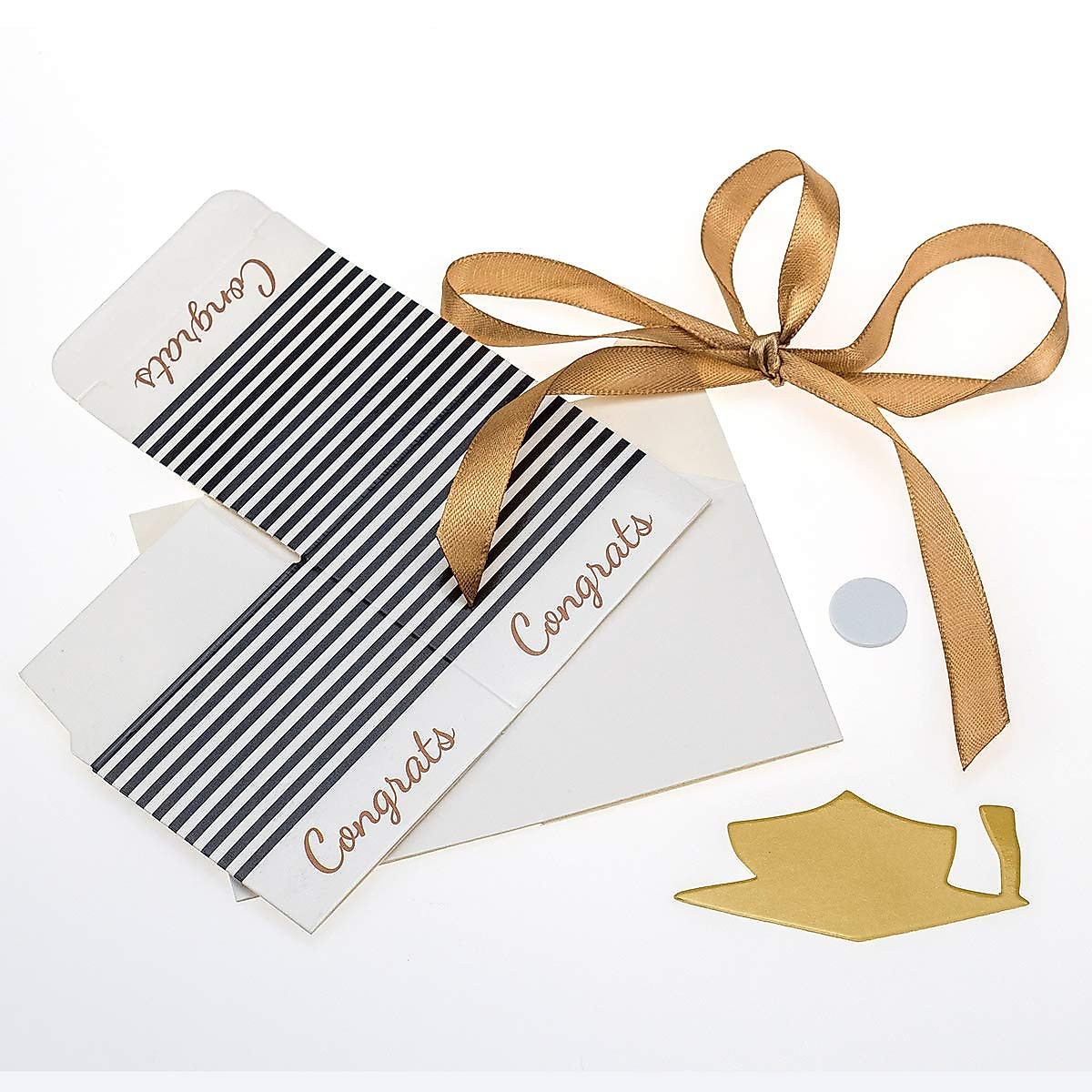 JANOU Graduation Gift Paper Candy Boxes DIY Congrats Cap Stripes Cardboard Sweet Boxes with Ribbons for Graduation Ceremony Party Favors Pack 24pcs