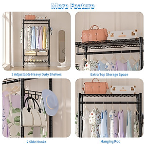 HEMTEN K3 Clothes Rack Heavy Duty Clothing Rack with 8 Shelves 4 Hang Rods, Adjustable Freestanding Metal Clothing Rack for Hanging Clothes, Portable Wardrobe Closet 14"W x 74"L x 74.8"H, Load 970LBS
