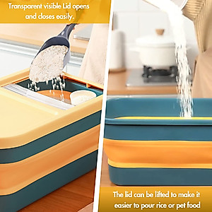 Collapsible 13LB Dog Food Storage Container with Transparent Sliding Lid, Pet Airtight Folding Rice Plastic Bin with Measuring Cup and Scoop Suitable for Storing Oat Millet Macaroni Corn.Yellow