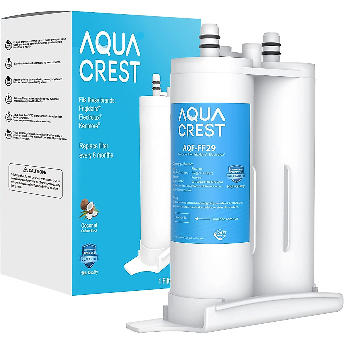 AQUA CREST Replacement for Frigidaire® & Electrolux® WF2CB®, PureSource2®, FC100, NGFC 2000, 9916, 469916, 469911, EWF2CBPA® Refrigerator Water Filter, 1 Filter
