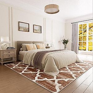 RELEANY 8x10 Area Rugs for Living Room Machine Washable Non-Slip Brown Rugs Moroccan Modern Trellis Carpet for Dining Room Bedroom Kitchen Indoor Entryway Laundry Room