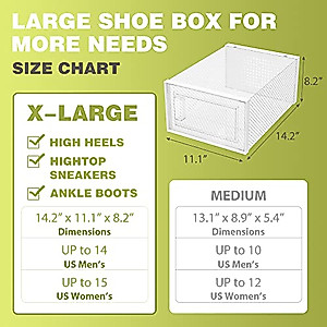 DHMAKER Shoe Storage Boxes, Stackable Shoe Box Foldable Clear 6 Pack, X-Large Boot Sneaker Storage Boxes Women Men Plastic Dustproof for Sneaker, Heel, Sandal, White