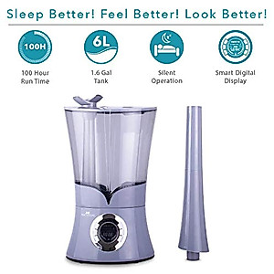 Air Innovations Ultrasonic Quiet 1.6 Gallon Cool Mist Digital Humidifier with 5 Mist Settings for Living Room and Other Spaces, Platinum