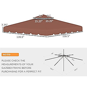 Outsunny 9.8' x 9.8' Gazebo Replacement Canopy, Gazebo Top Cover with Double Vented Roof for Garden Patio Outdoor (TOP ONLY), Coffee