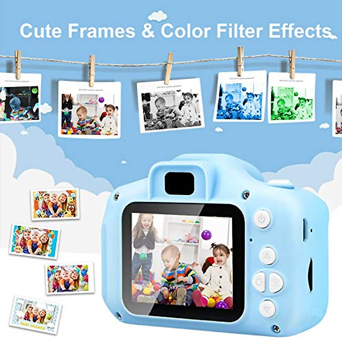 Looffy Kids Camera,Children Digital Cameras with 2 Inch IPS Screen and 32GB SD Card,HD Digital Video Cameras for Toddler, Best Birthday Gift for 3-10 Years Girls Boys (Bule)