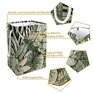 Toy Storage Basket Green Dragonfly Flower Laundry Basket with Durable Soft Handle Drawstring Waterproof Collapsible Washing Bin Dirty Clothes Storage 19.3x11.8x15.9 in