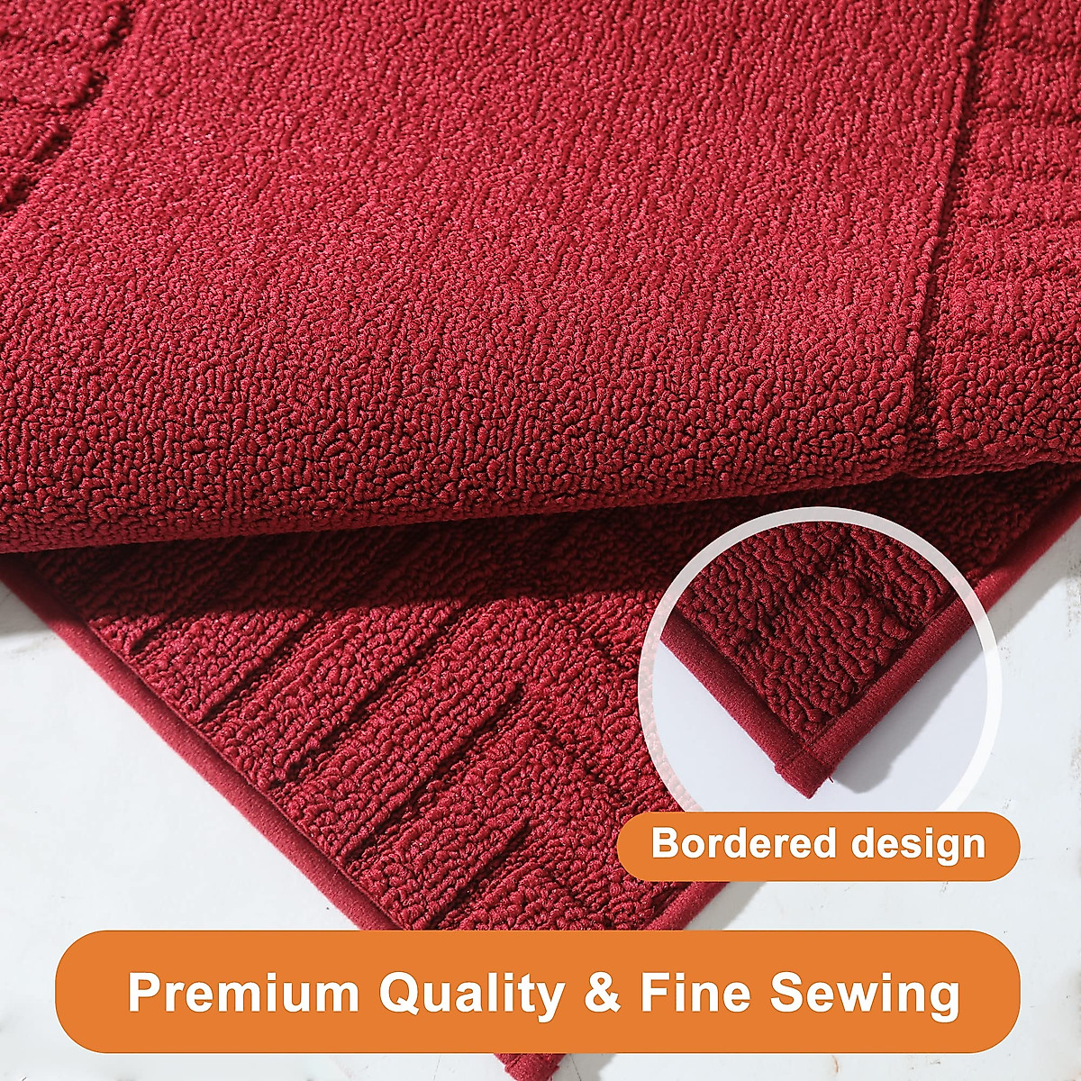 BEQHAUSE-Kitchen-Rugs-and-Mats [2PCS] Non Slip Kitchen Mats for Floor,Machine Washable Burgundy Red Kitchen Rugs,Polypropylene Kitchen Floor Mat with TPR Backing 20x30inch/20x48inch