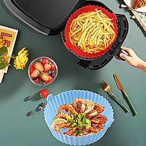 Vilei 2PCS Air Fryer Silicone Liners 6.5 Inch Round Food Safe Non-Stick Silicone Air Fryer Liners Pot Basket, Reusable Replacement of Flammable Parchment Liner Paper Bowl, Fits 1 To 3.5 QT Air Fryer