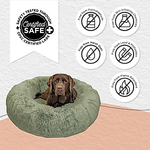 Best Friends by Sheri The Original Calming Donut Dog and Cat Bed in Shag Fur, Sage Green, Large, 36x36