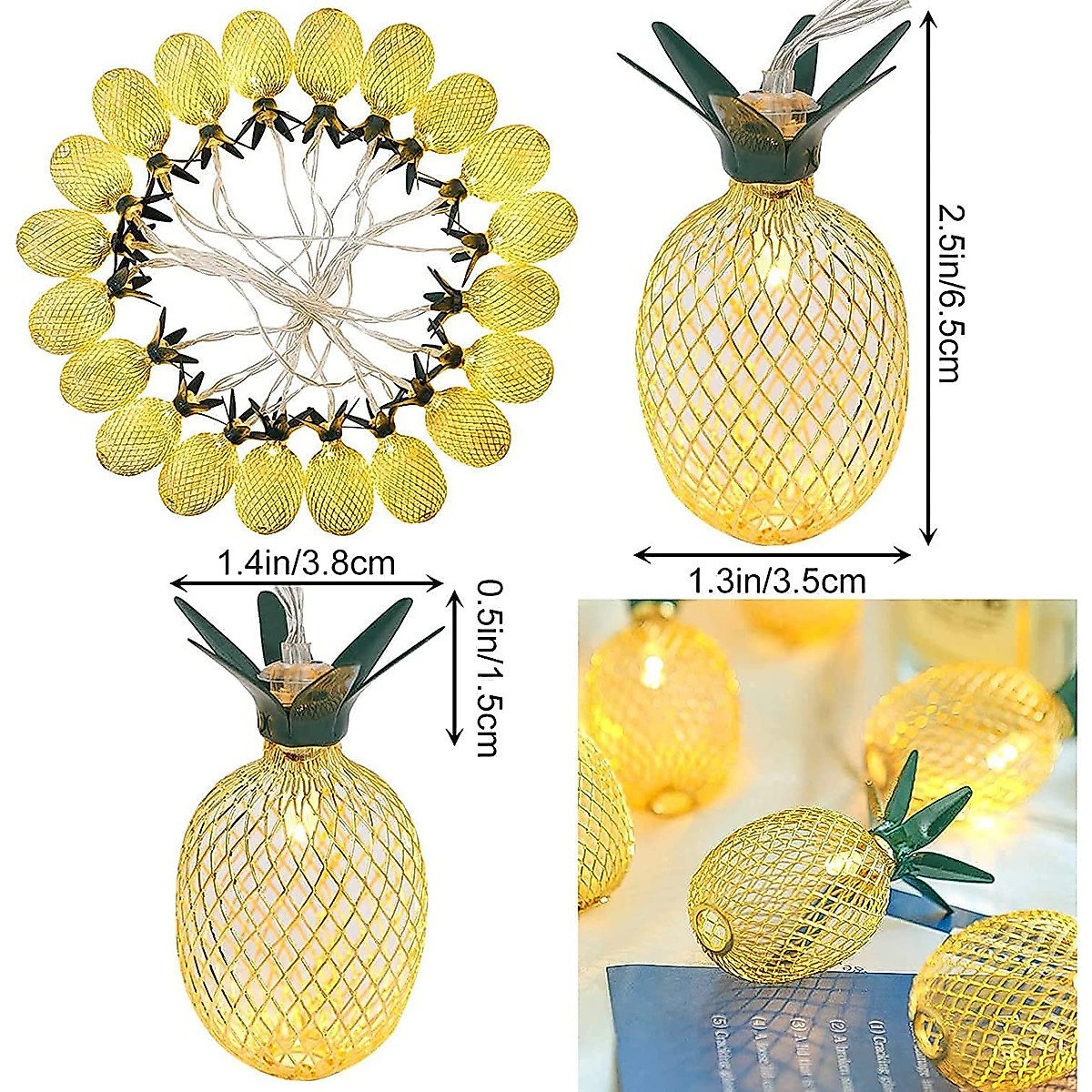 ZYPNB 20LED Solar String Lights Outdoor, 16ft Metal Pineapple Shape Solar Garden Light, Waterproof Solar Powered Hanging Light for Outdoor Garden Decoration Home Party Lamp