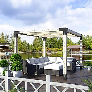 Flieeya Pergola Kit Black Elevated Wood Stand Kit with Steel Brackets, 8PCS Woodwork Pergola Hardware Kit with Powder Coated Steel Brackets for 6X6 Lumber, 3-Way 90 Degree Corner