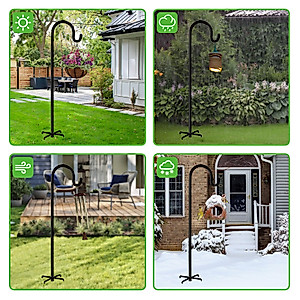 Garden Shepherd Hook Outdoor with 5 Prong Base, Bird Feeder Pole Hanger Holder Stand, Adjustable Heavy Duty Solar Light Plant Lantern Hanger Holder, Wedding Decor Black