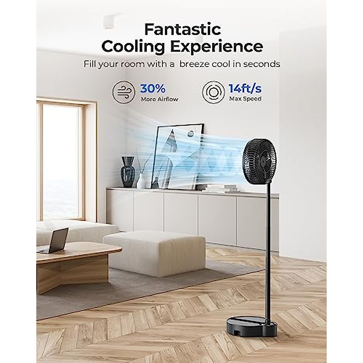 8" Portable Rechargeable Fan, 10000mAh Battery Operated Oscillating Fan, 3 Speeds, Adjustable Height, Foldable Fan, Quiet Small Standing Fan, Powerful USB Desk Fan for Home Office Picnic Camping