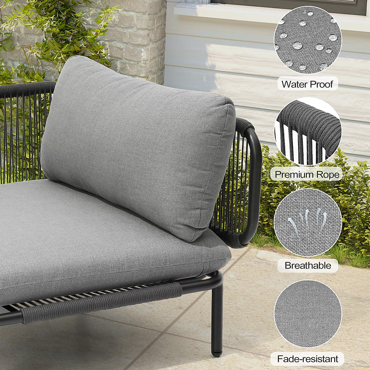 VredHom Patio Furniture Set, Outdoor Patio Furniture Oversized Metal Patio Sectional Sofa, 6-Seat Conversation Set with Cushion for Indoor and Outdoor, Black Frame & Dark Grey Mat (6 Seats 8 Armrests)