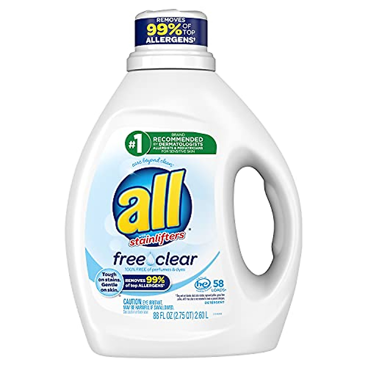 All Liquid Laundry Detergent, Free Clear for Sensitive Skin, 88 Fluid Ounces, 58 Loads